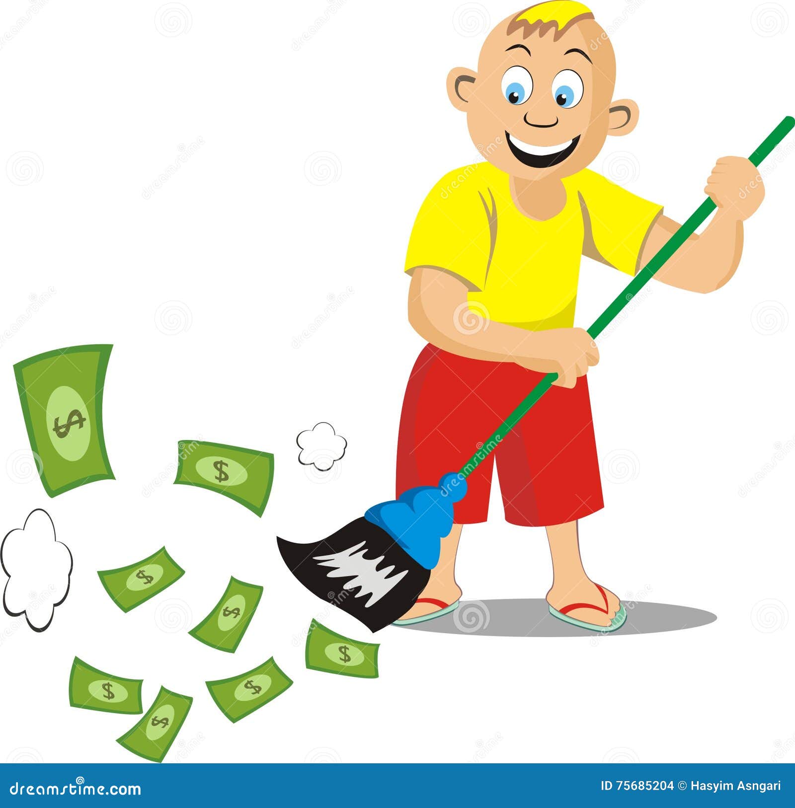 A boy swept money stock illustration. Illustration of dive - 75685204
