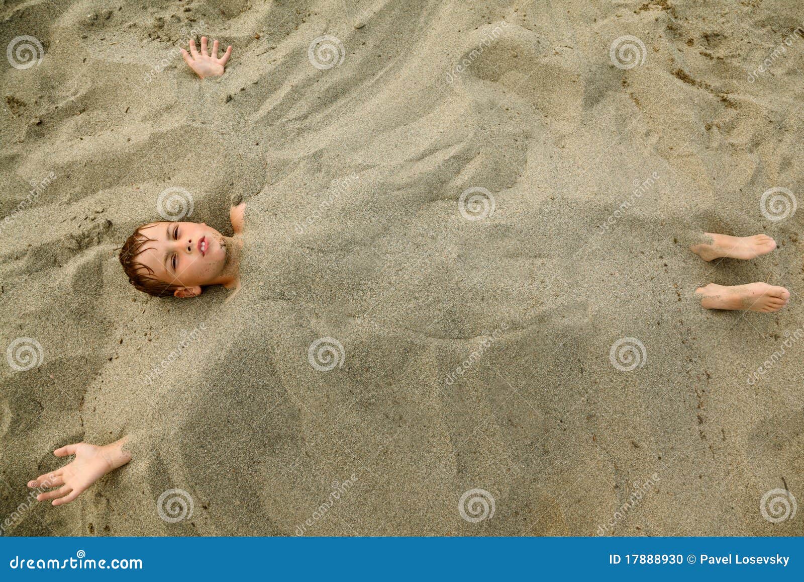 Boy after Swimming is Buried in Sand on Beach Stock Photo - Image of ...