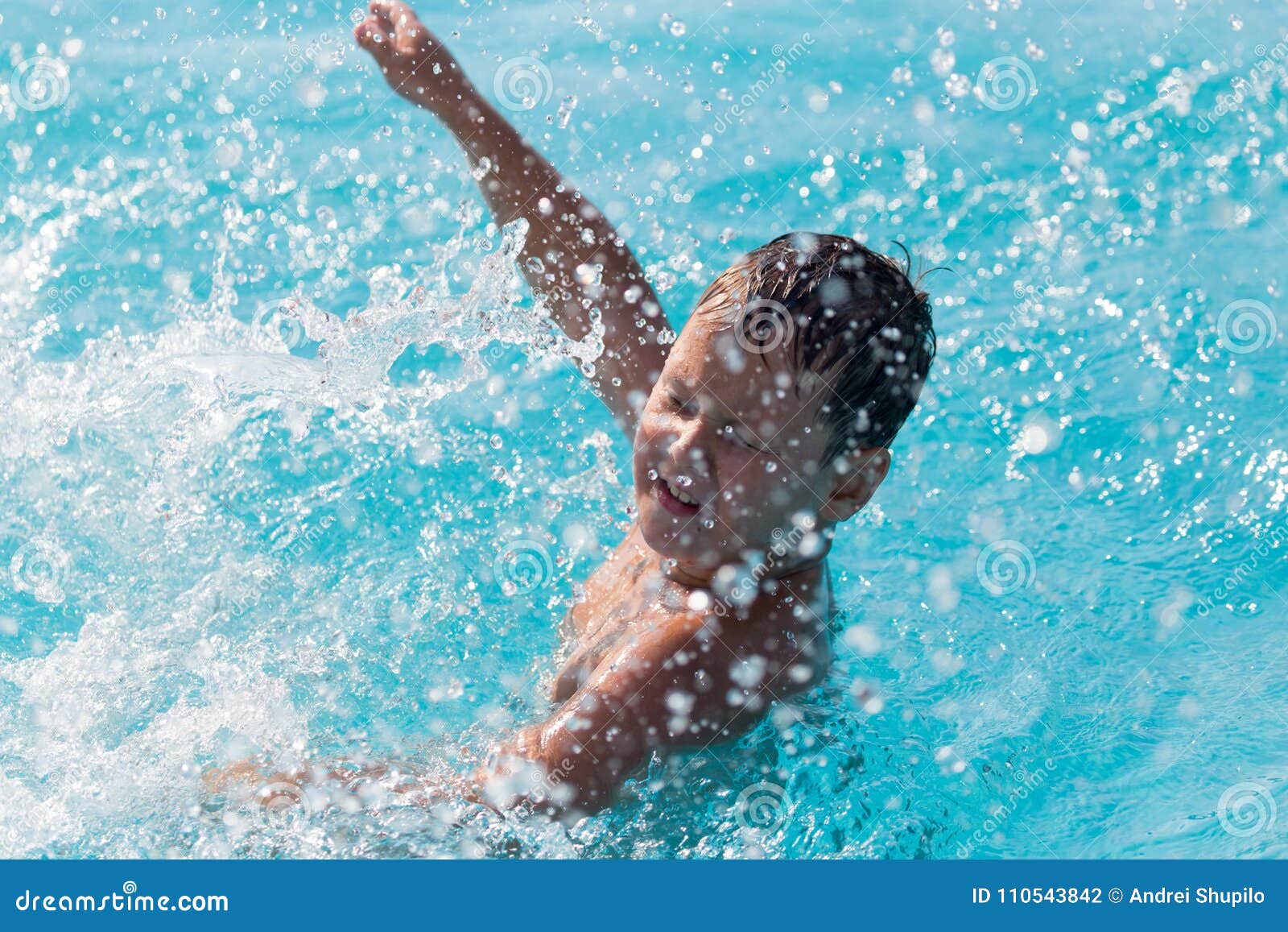 The Boy is Swimming in the Pool Stock Photo - Image of play, childhood ...