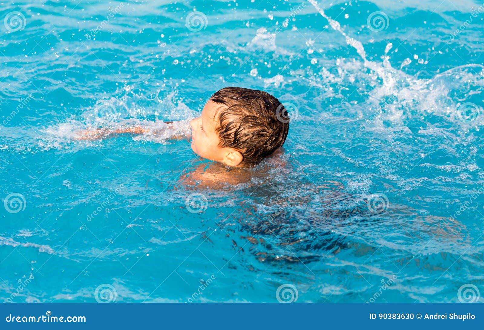 The Boy is Swimming in the Pool Stock Photo - Image of child, swim ...