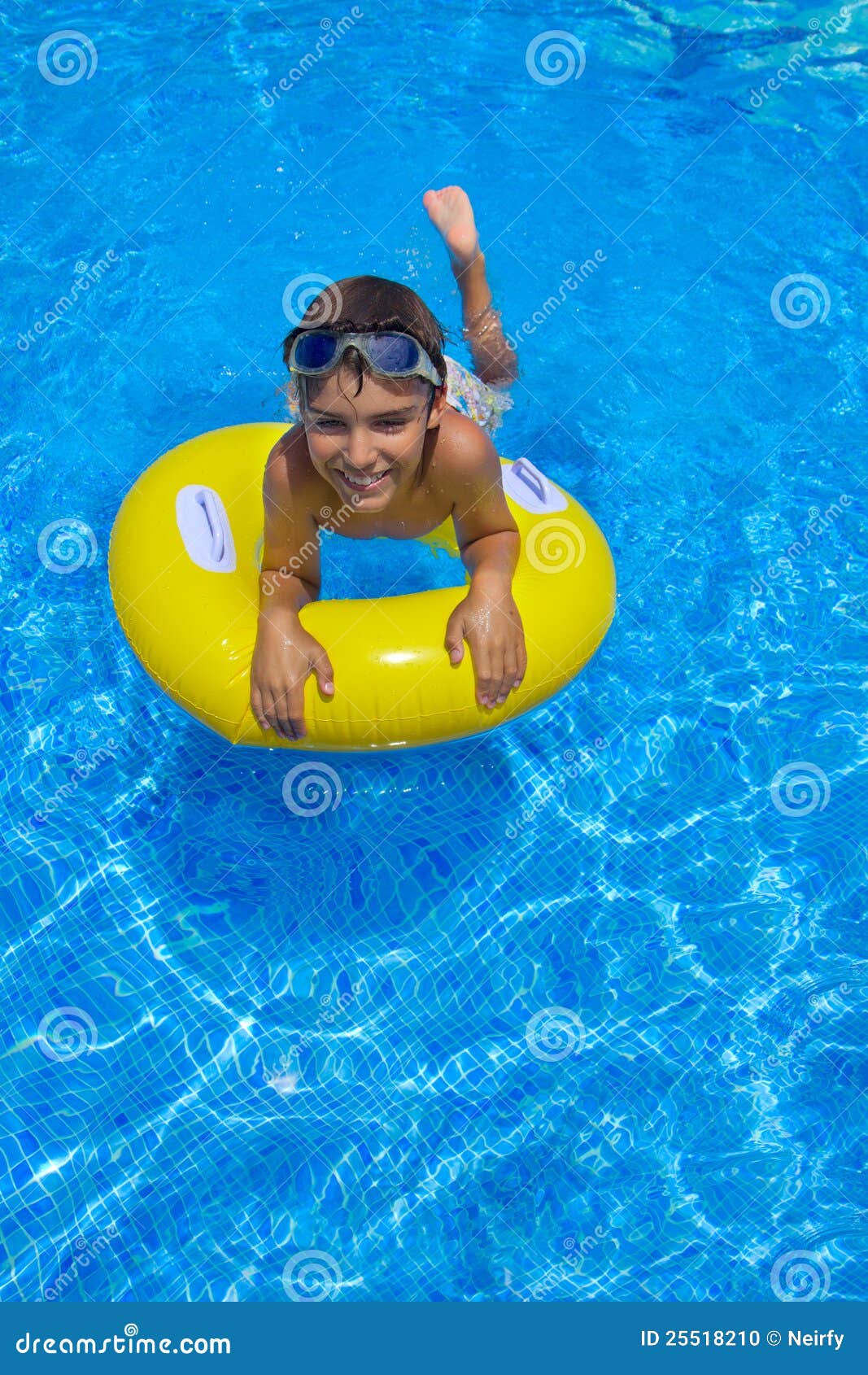 Boy Swimming on Rubber Ring in Pool Stock Photo - Image of european ...