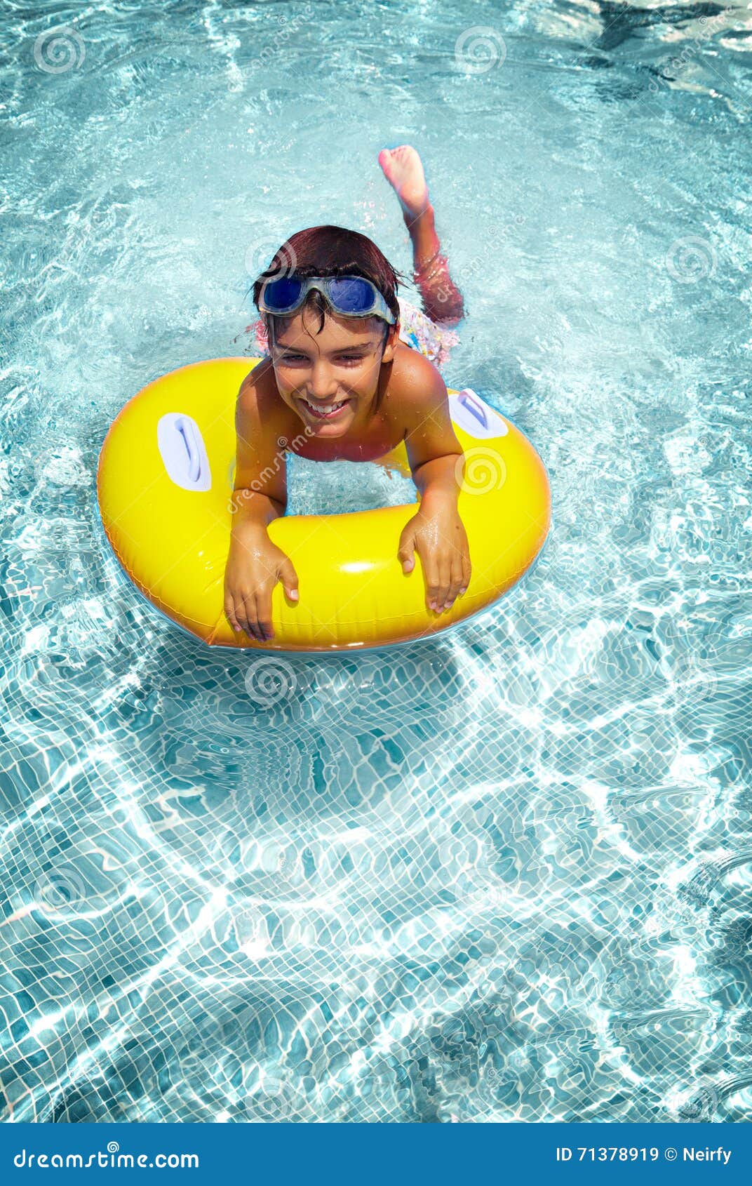 Boy Swimming on Rubber Ring in Pool Stock Image - Image of recreation ...