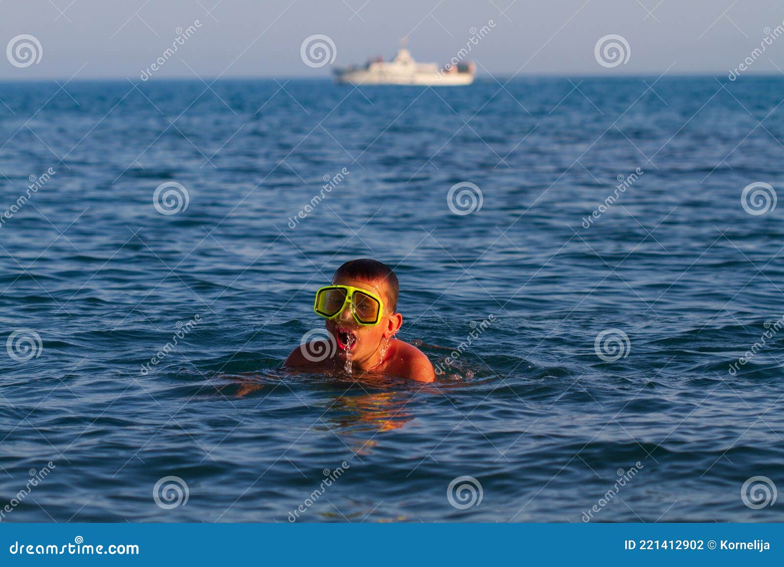 Boy Swims and Dives in a Swimming Mask Stock Photo - Image of crimea ...