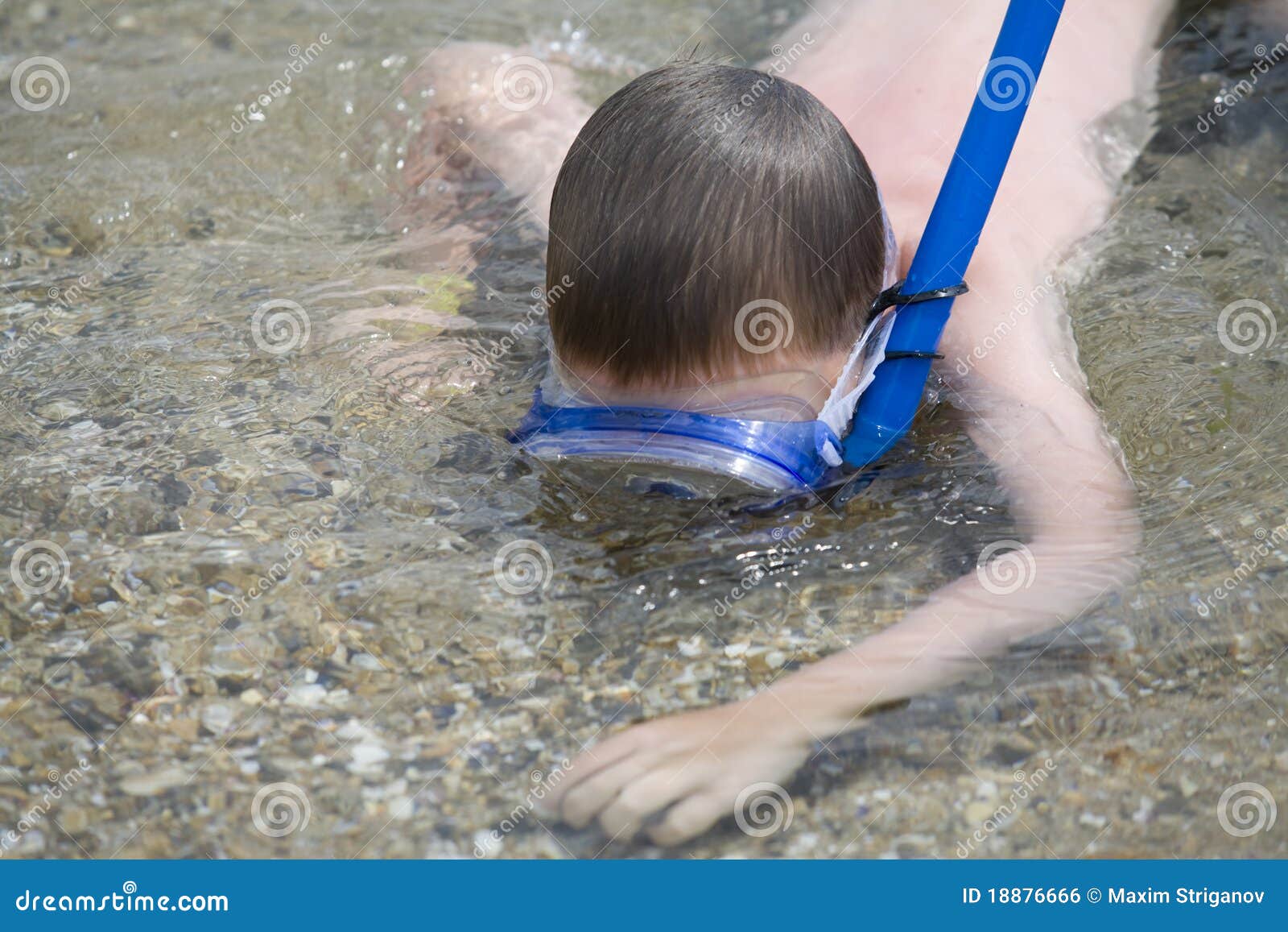 The Boy Swims with a Mask and a Tube Stock Photo - Image of fins ...