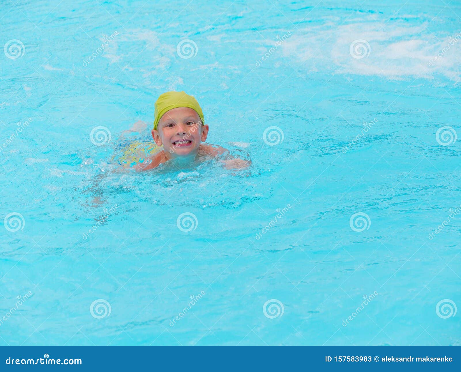 Boy Swims in a Pool with Blue Water Stock Image - Image of healthy ...