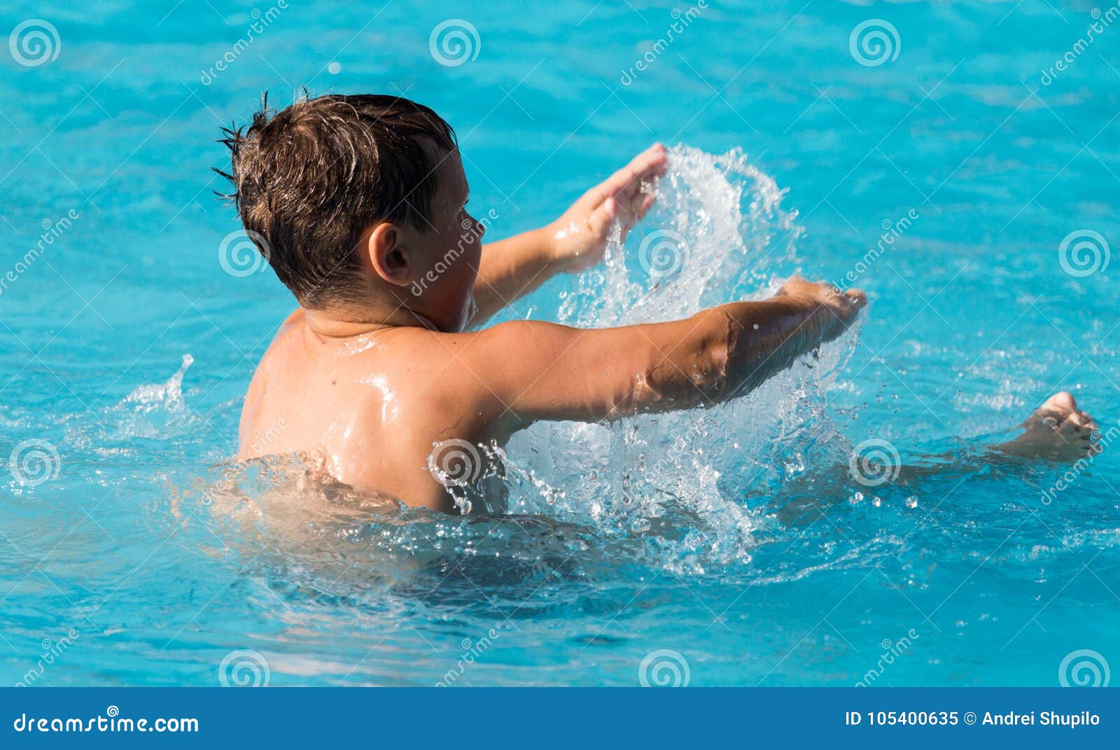 Boy Swims with a Splash in the Water Park Stock Image - Image of game ...