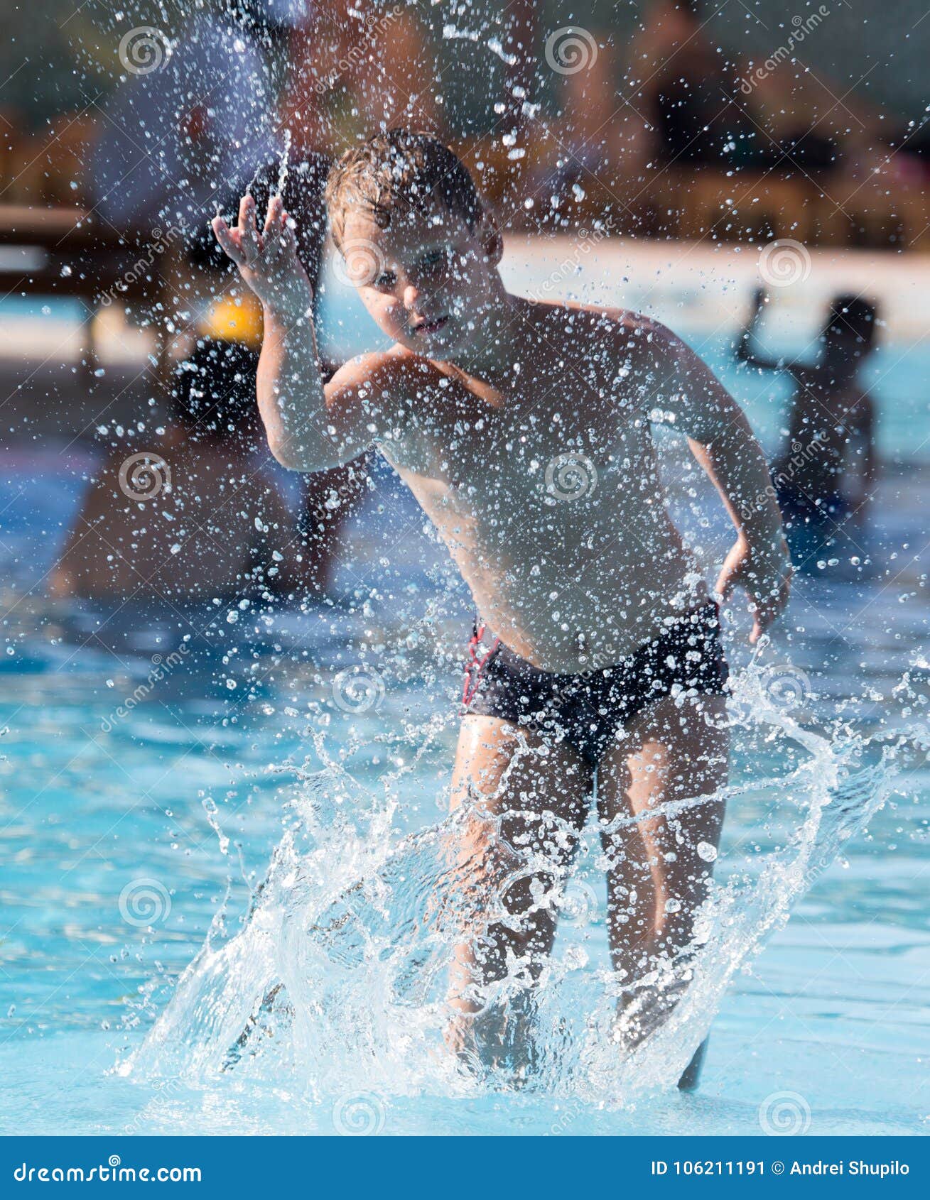 Boy Swims with a Splash in the Water Park Stock Image - Image of summer ...