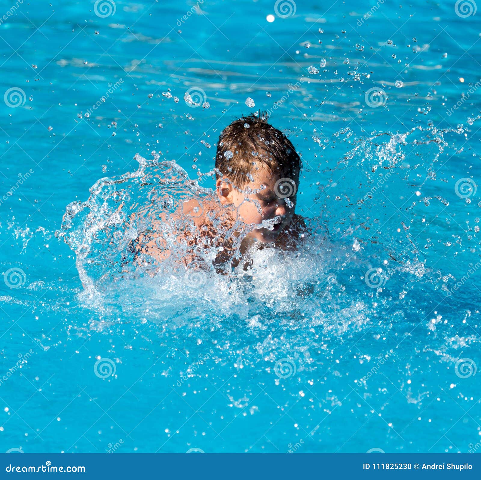 Boy Swims with a Splash in the Water Park Stock Photo - Image of summer ...
