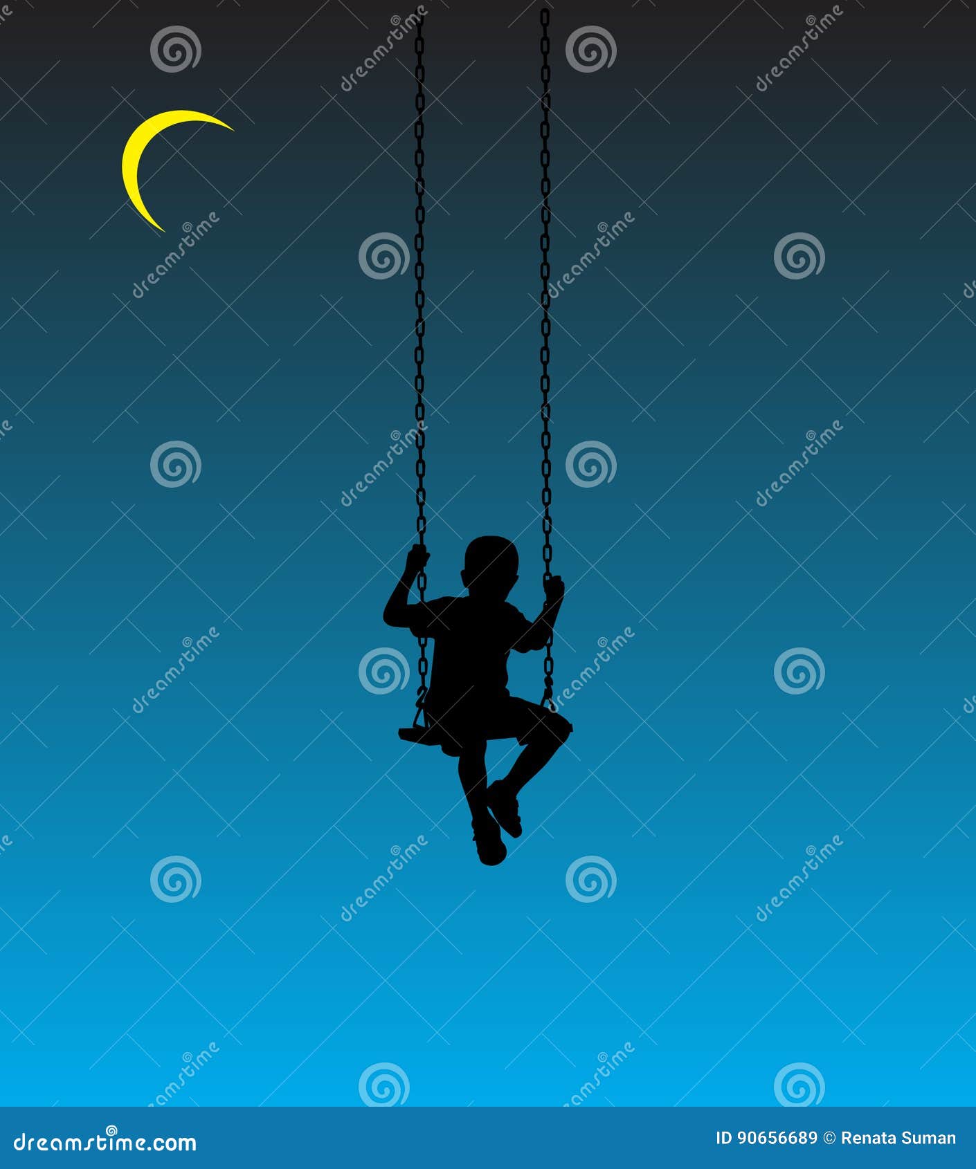 Boy on a swing at moon stock vector. Illustration of happiness - 90656689