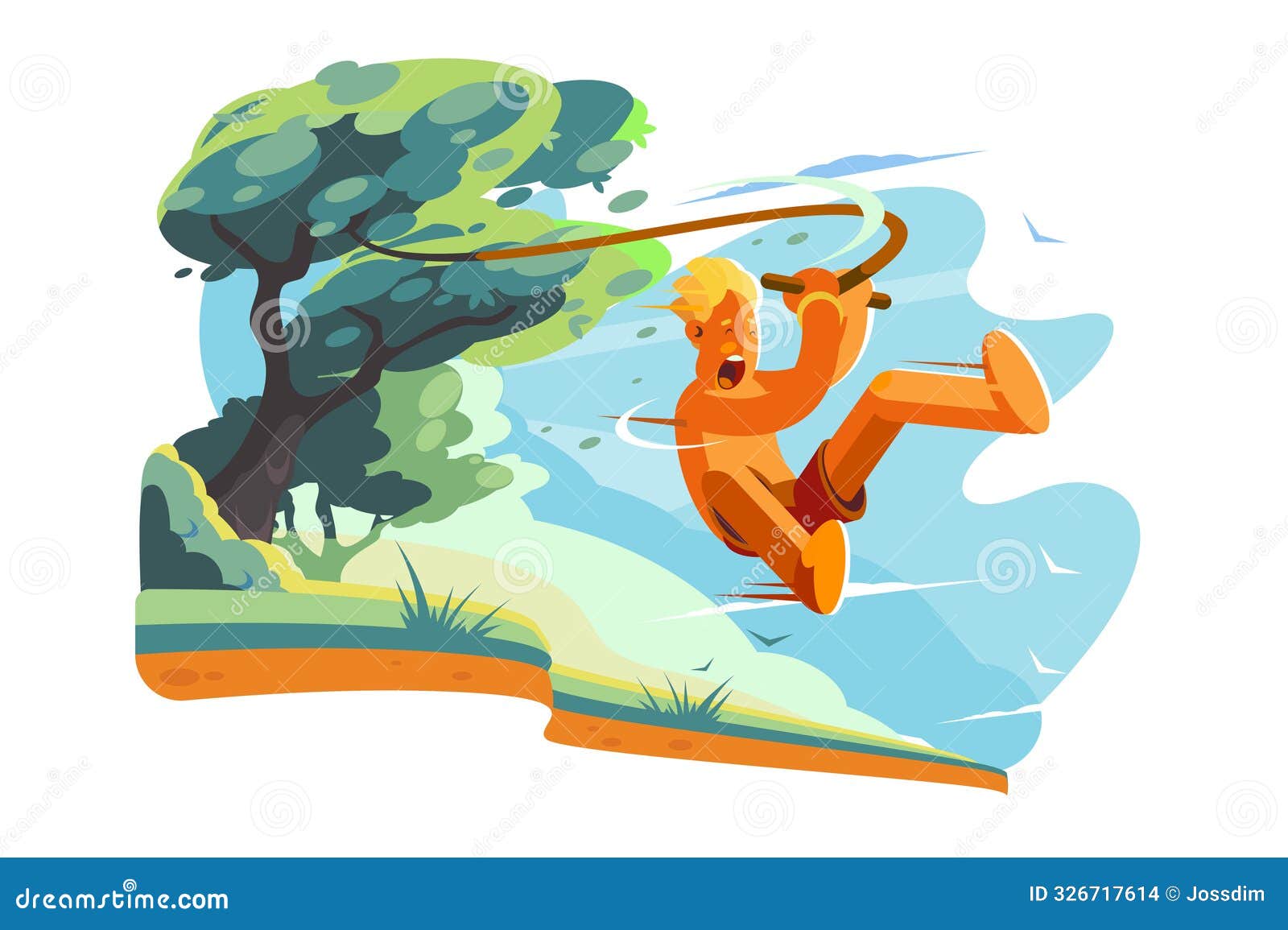 Boy Swinging Over Water stock illustration. Illustration of adventure ...