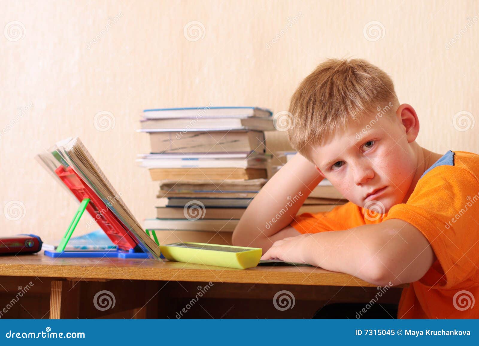 Boy on the table stock image. Image of cute, study, problems - 7315045