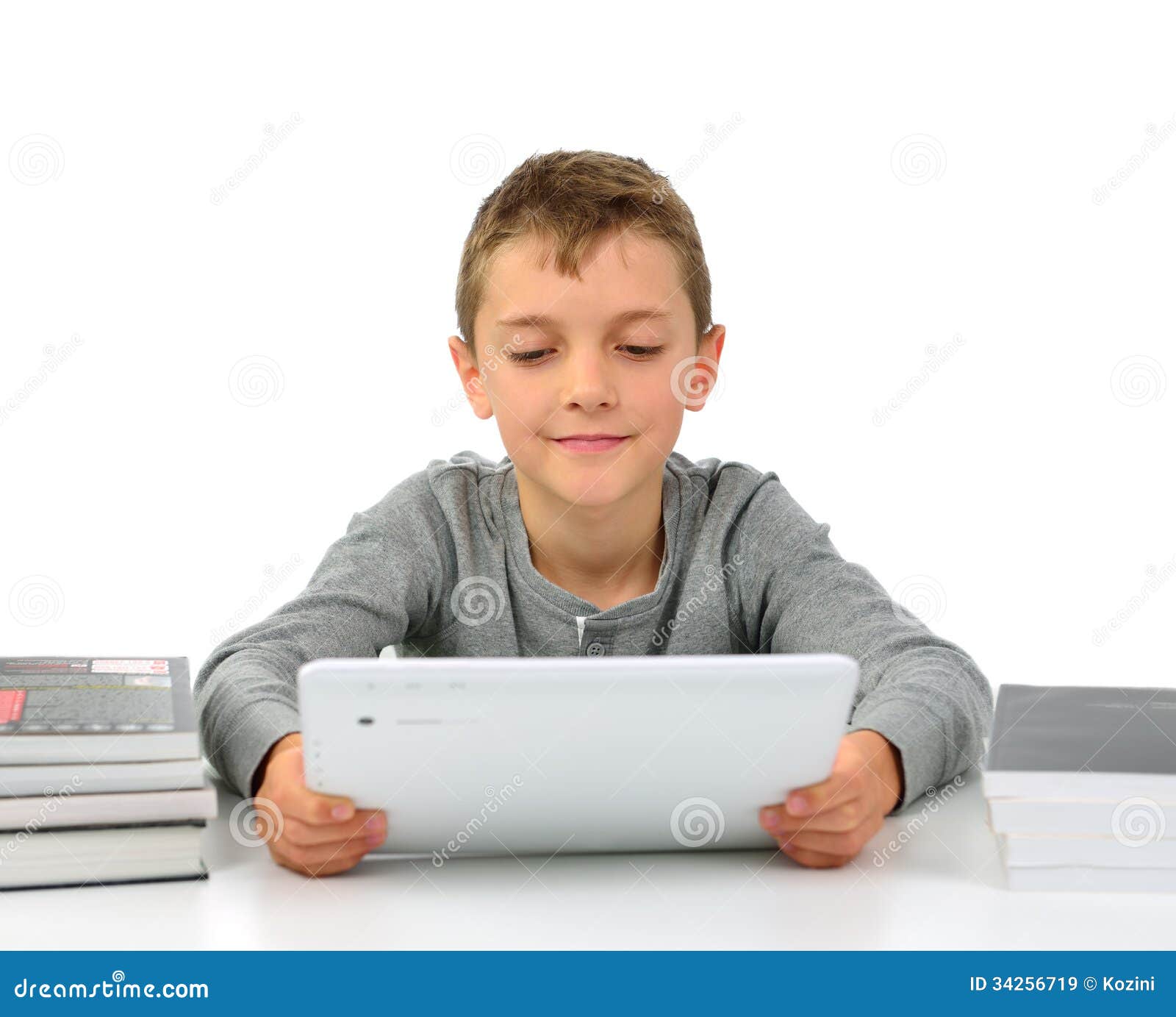 Boy with Tablet Pc and Books Stock Image - Image of gadget, modern ...