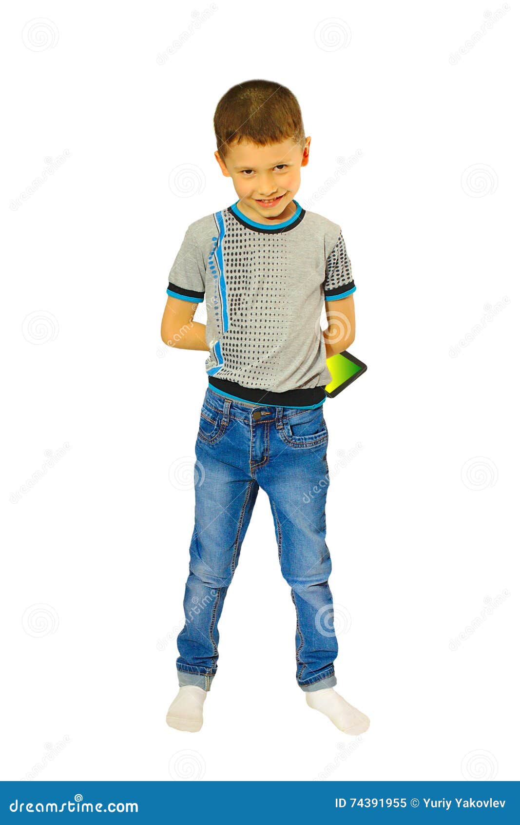 Boy with a Tablet with a Sly Look Stock Image - Image of childhood ...