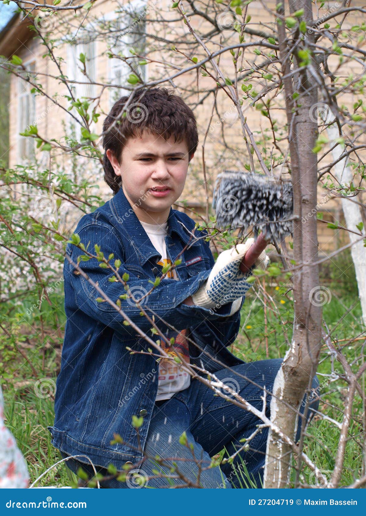 A Boy Takes Care of the Trees Stock Image - Image of boys, gardening ...
