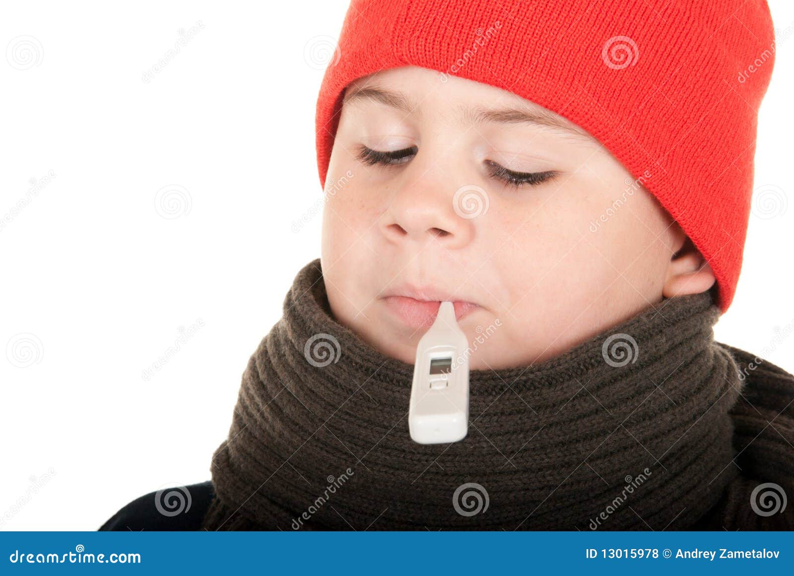 Boy Takes Temperature Thermometer Stock Photo - Image of comforter ...