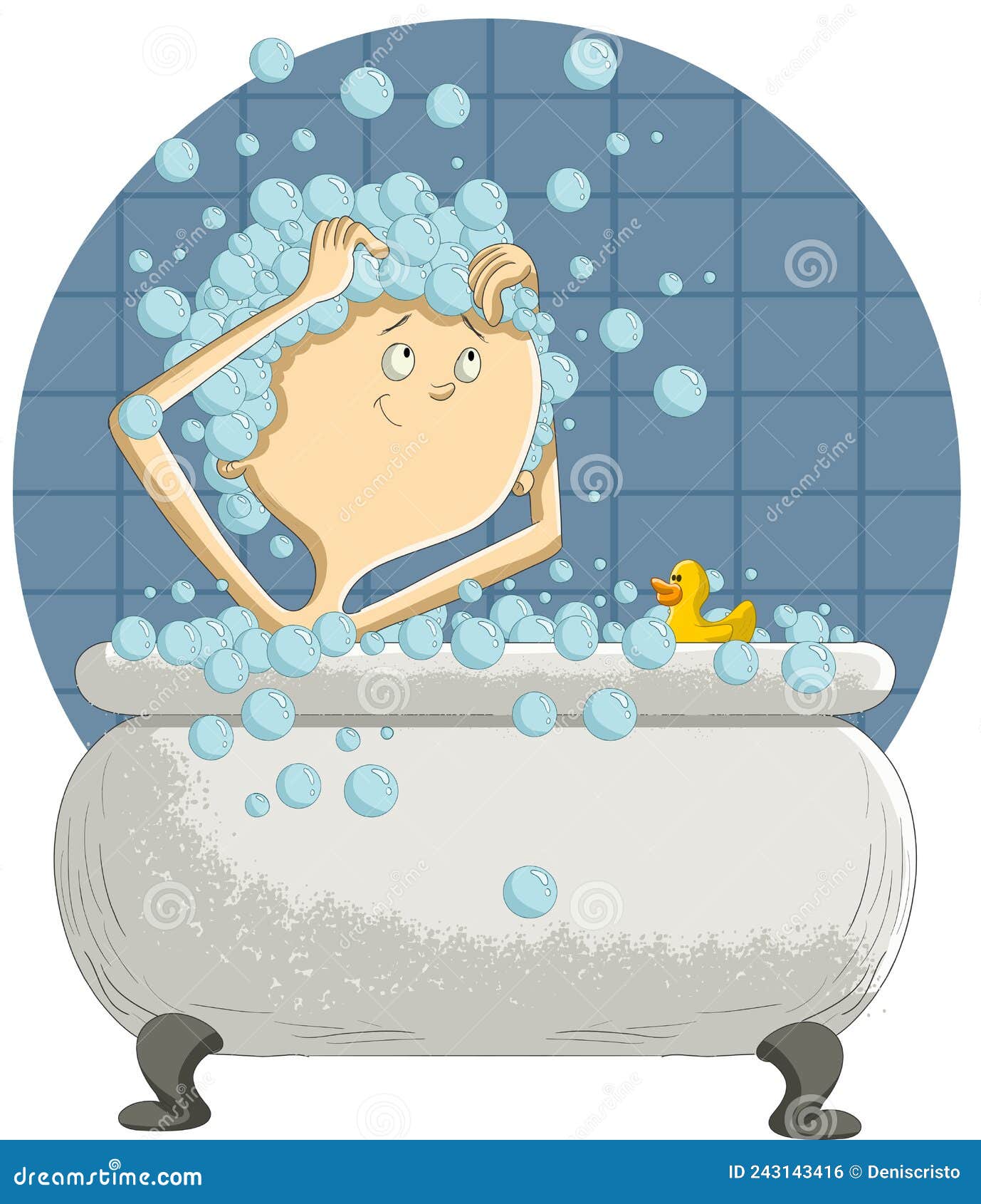 Boy Taking Bath in Bathtub Full of Bubbles. Stock Vector - Illustration ...