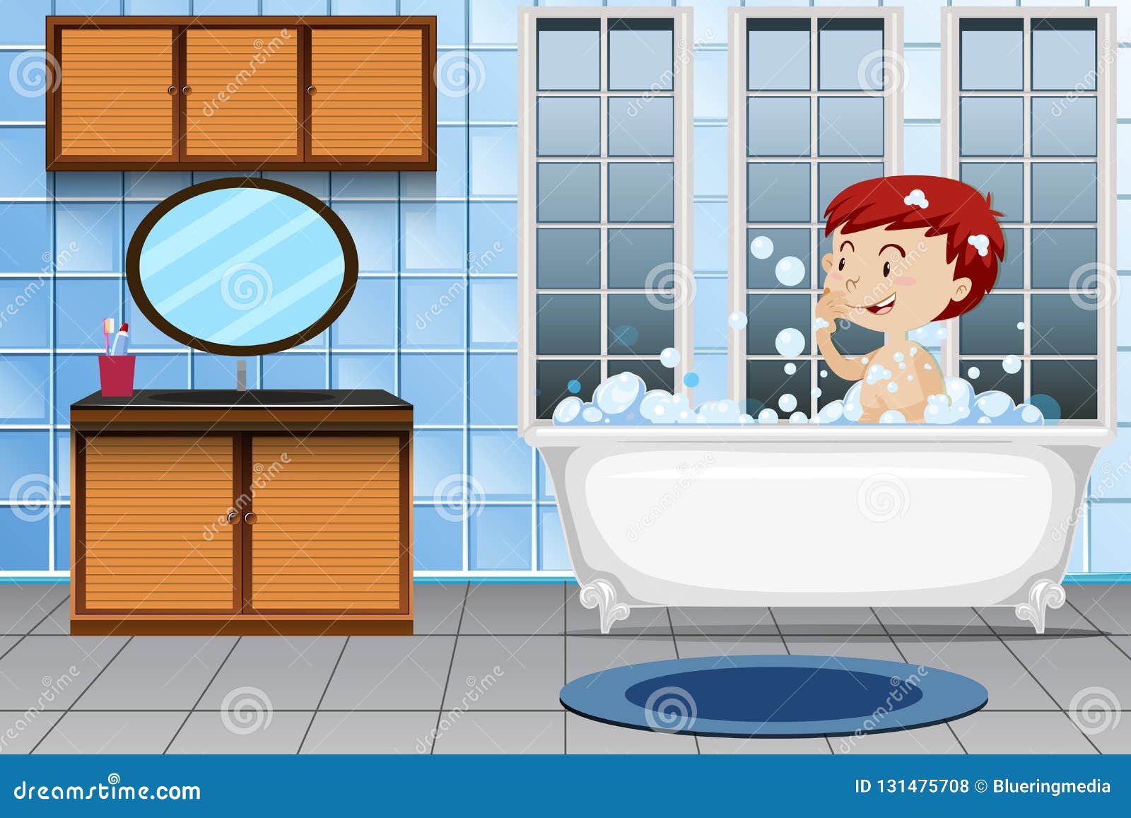 Man Taking A Bath Enjoying Illustration Cartoon Character ...