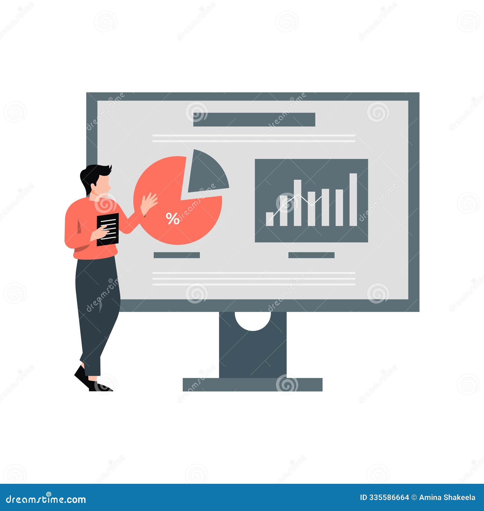 The Boy is Talking about the Chart Graph on Monitor Stock Illustration ...