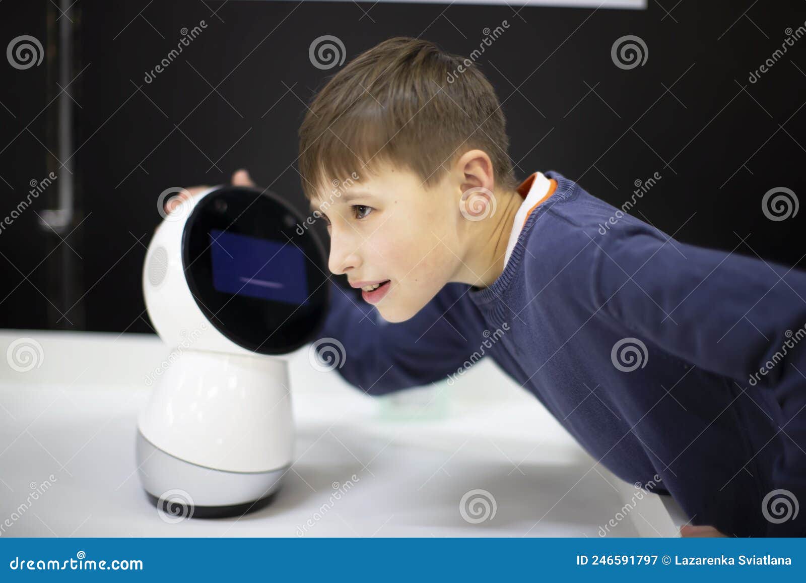 Boy Talking, Playing with Android Robot Stock Image - Image of activity ...
