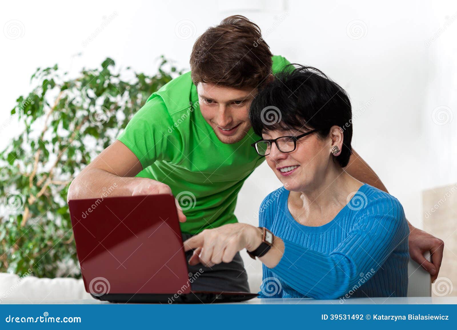Boy Teaching Woman Computer Science Stock Photo - Image of excited ...