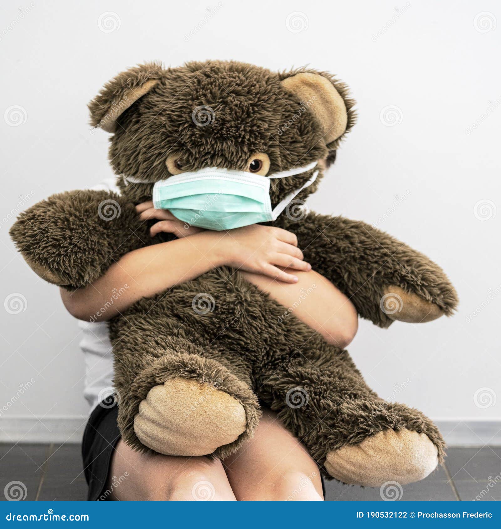Boy and Teddy Bear with Mask Stock Photo - Image of covid19, lonely ...