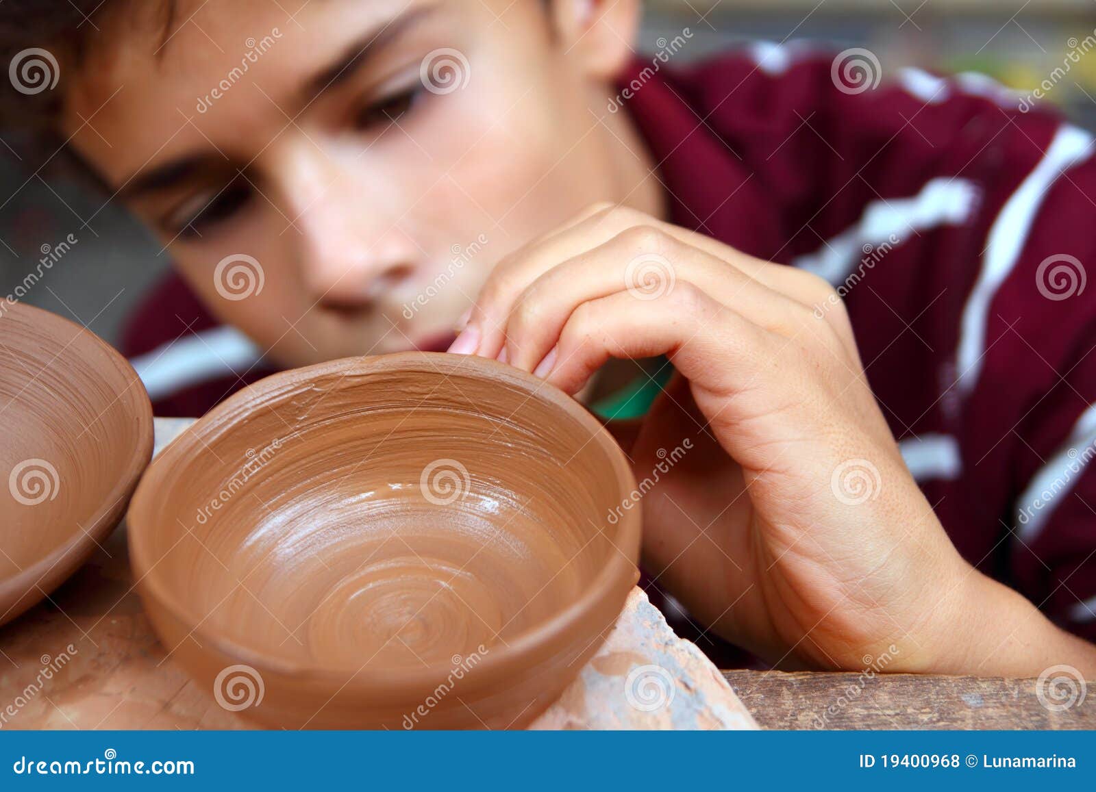 Boy Teen Potter Clay Bowl Working Stock Photo - Image of handcraft ...