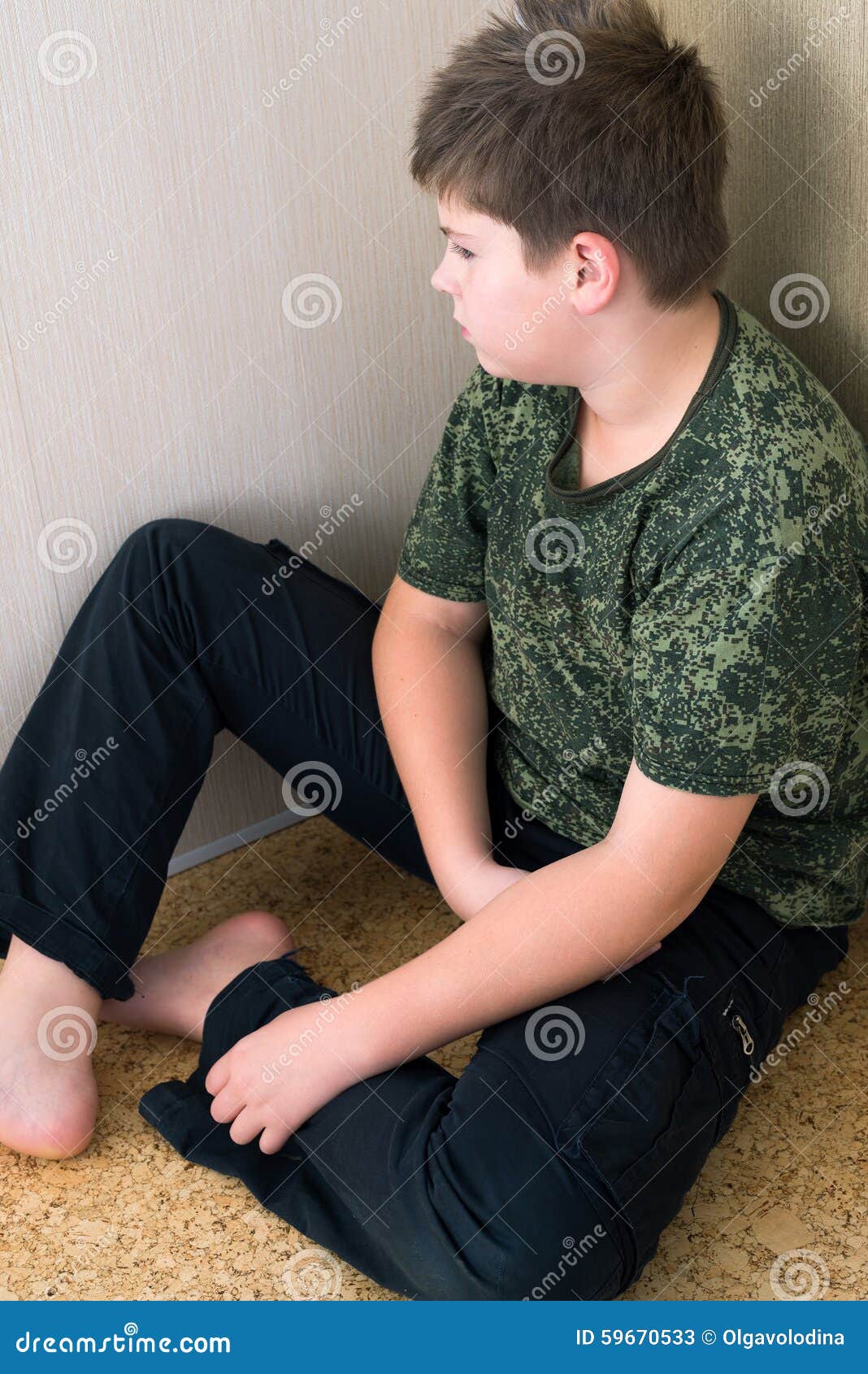 Boy Teenager with Depression Sitting in the Corner of Room Stock Image ...