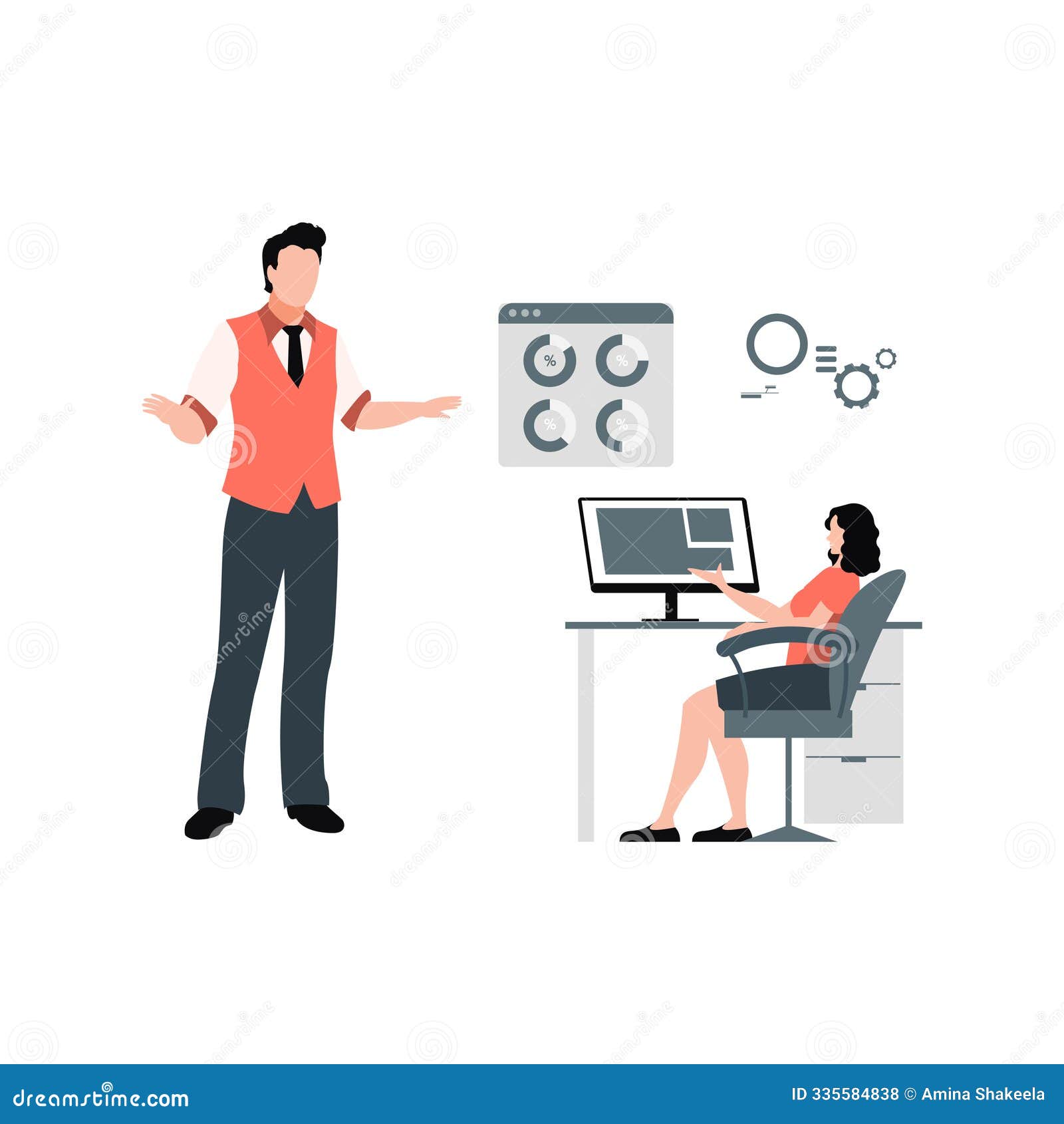 The Boy is Telling the Girl about the Graph Stock Illustration ...