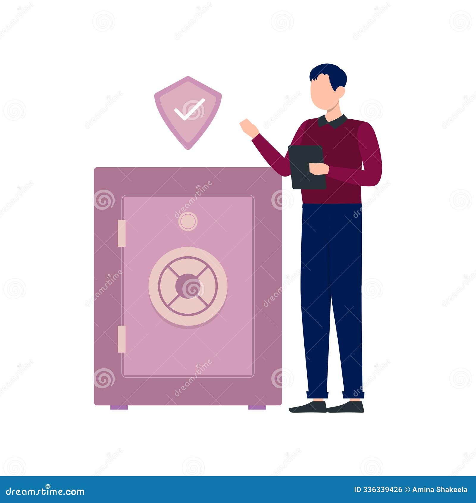 A Boy is Telling that Money is Safe Stock Illustration - Illustration ...