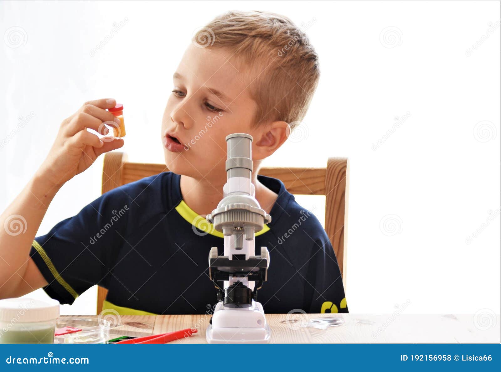 Boy with Test Tubes and Microscope Stock Photo - Image of laboratory ...