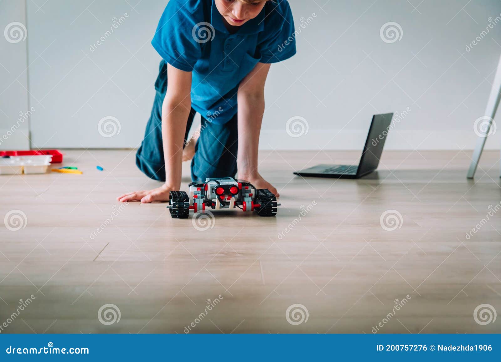 Boy Testing Robot that he Built and Programmed at Home, STEM for Kids ...