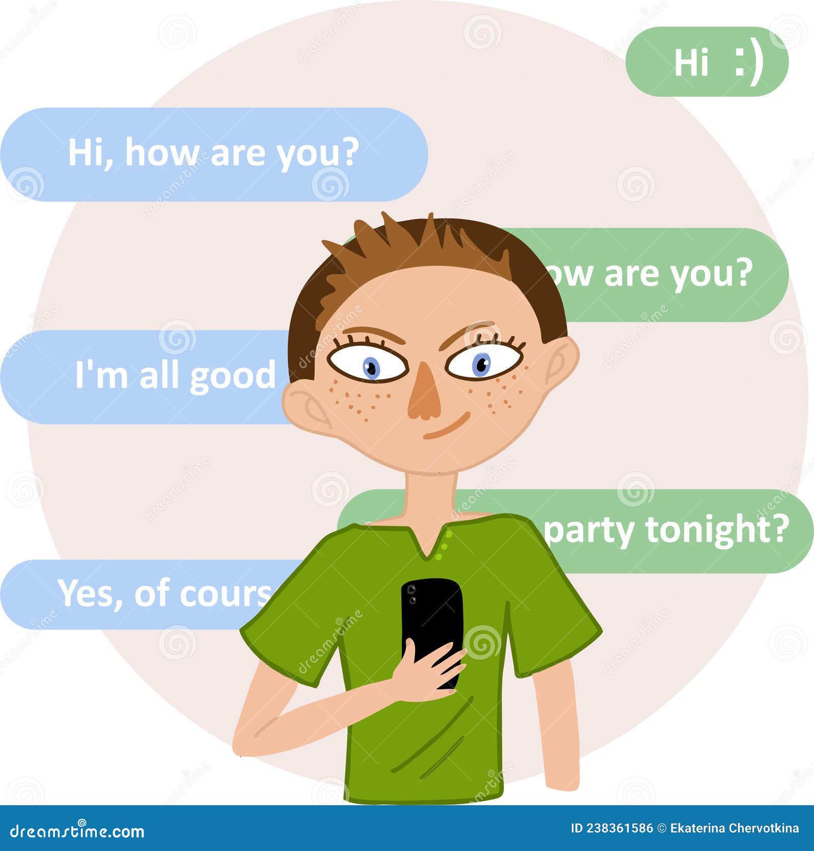 The Boy is Texting on Social Networks Stock Vector - Illustration of ...