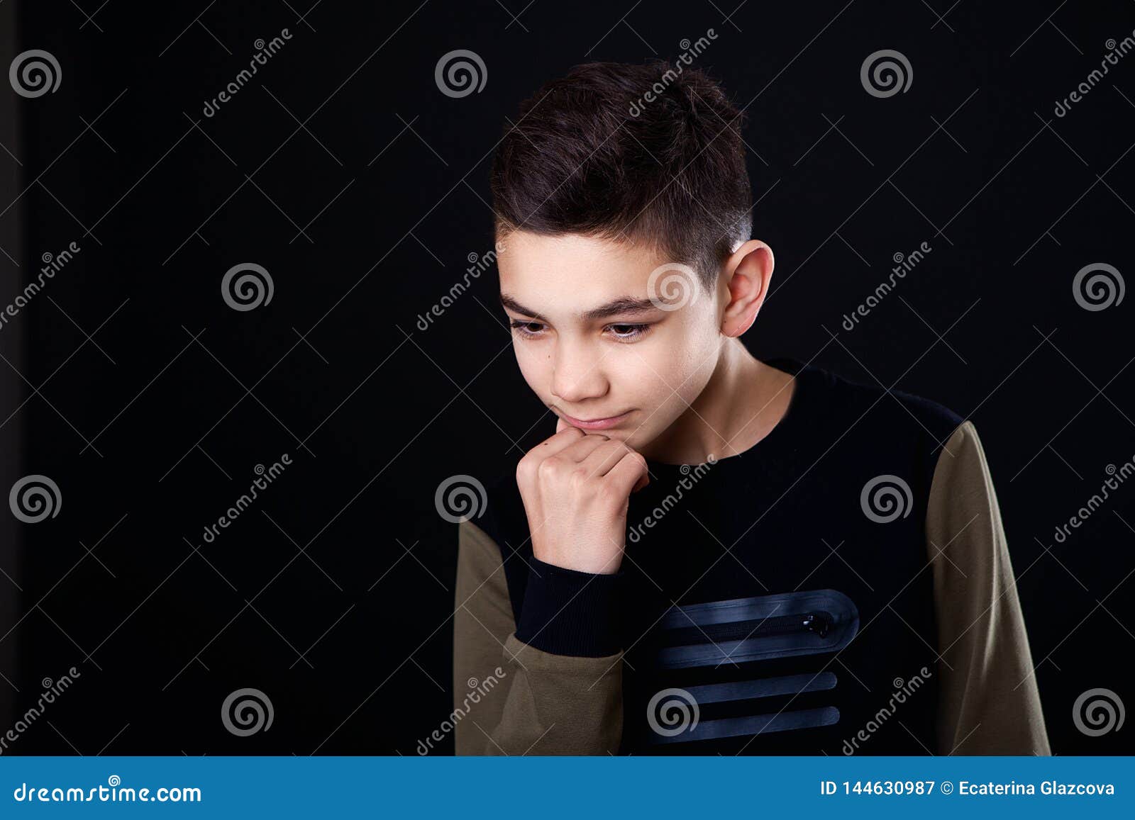 Boy Thinking on a Black Background Stock Image - Image of black, little ...