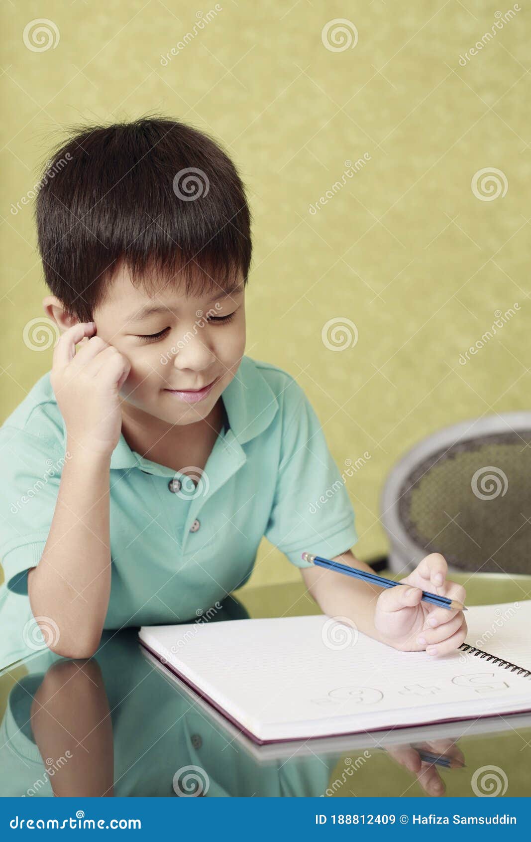 Boy Thinking while Doing Homework. Conceptual Image Stock Image - Image ...