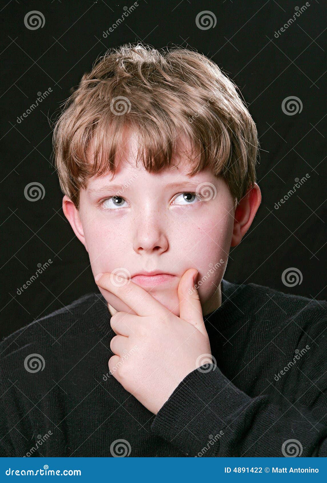 Boy Thinking Expression Over Black Stock Photo - Image of funny, eyes ...