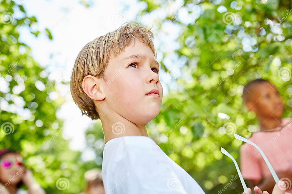 Boy with thinking face stock photo. Image of carefree - 150702626