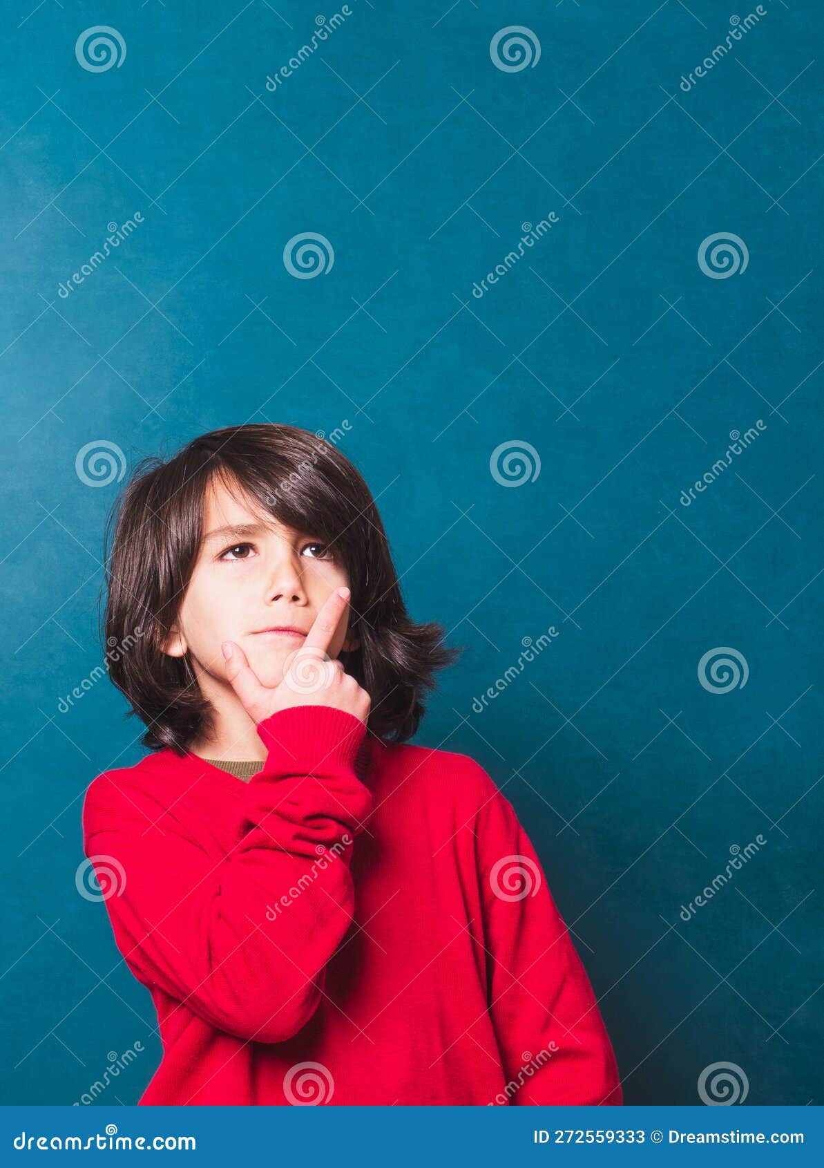 Boy Thinking in Front of the Classroom Blackboard. Stock Image - Image ...