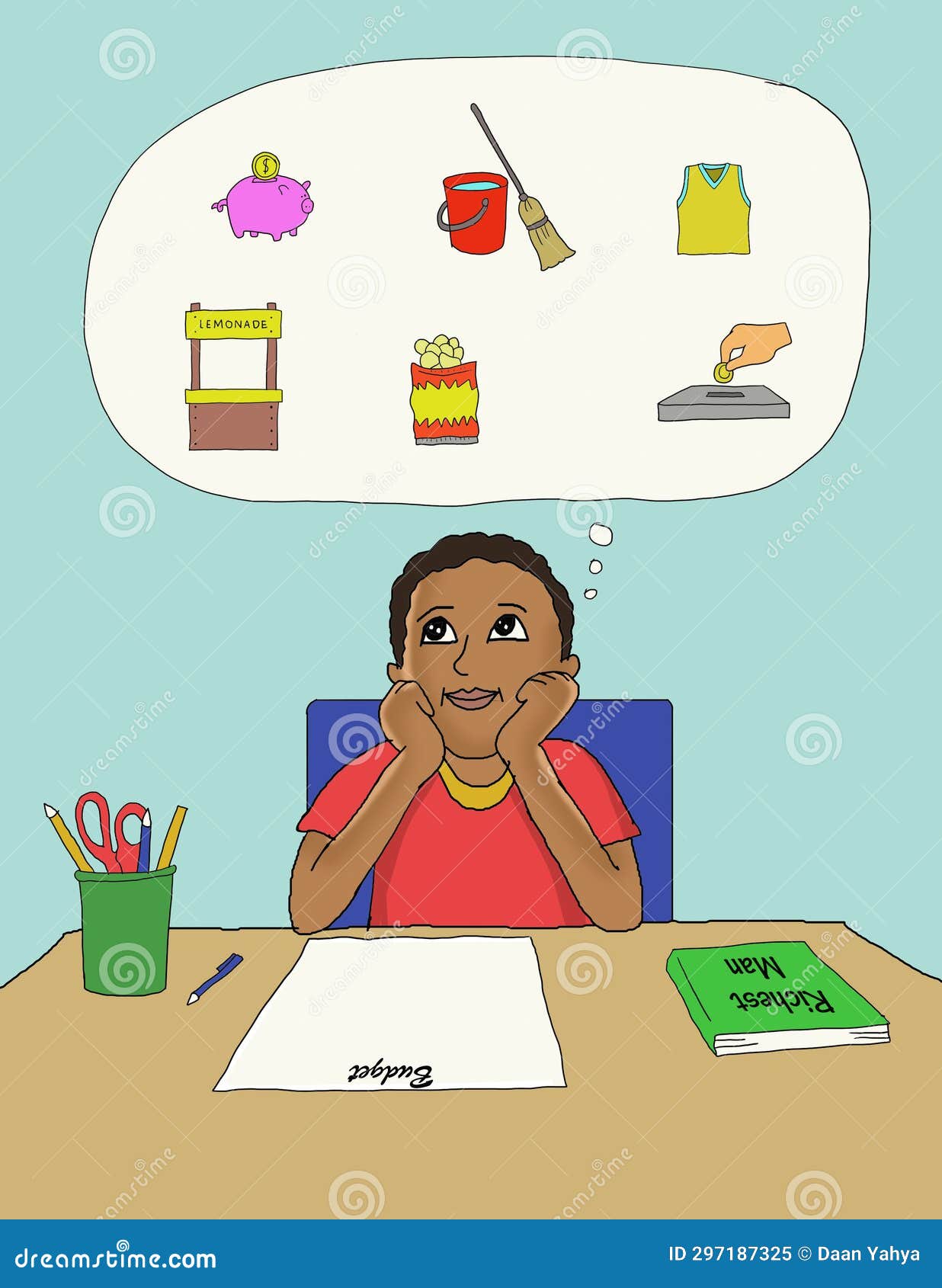 A Boy Thinking about Her Job Illustration Stock Illustration ...
