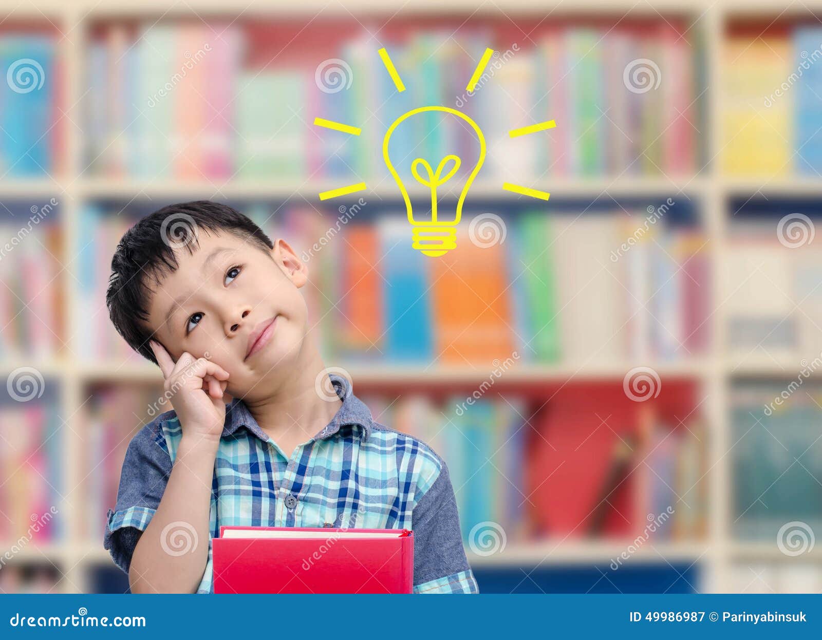 Boy thinking in library stock image. Image of chinese - 49986987