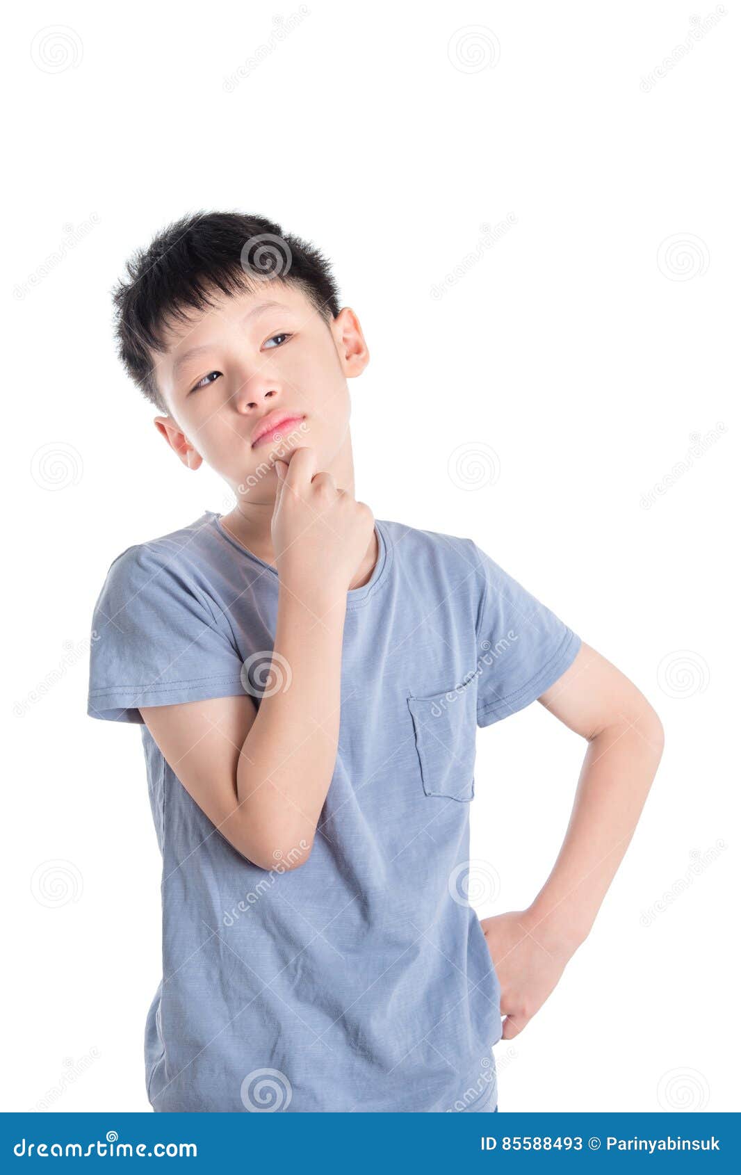 Boy Thinking Over White Background Stock Image - Image of asia, space ...