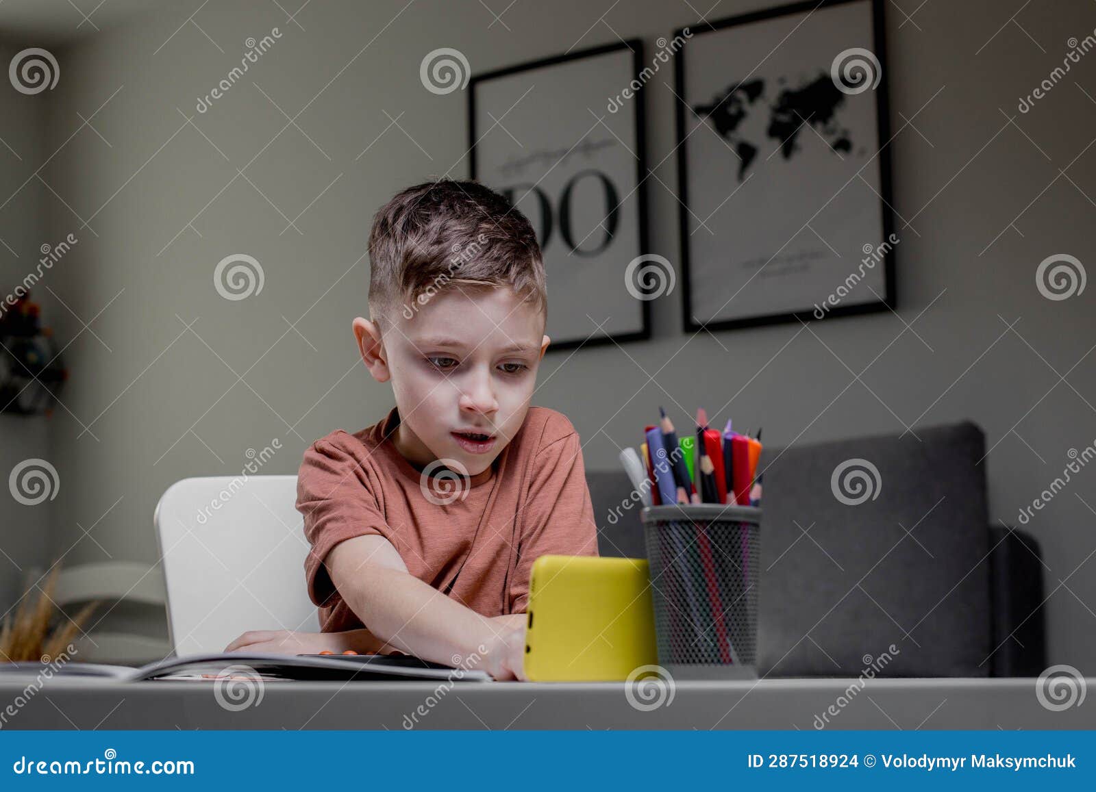 Boy is Thinking about Solving the Problem. Mental Arithmetic Stock ...