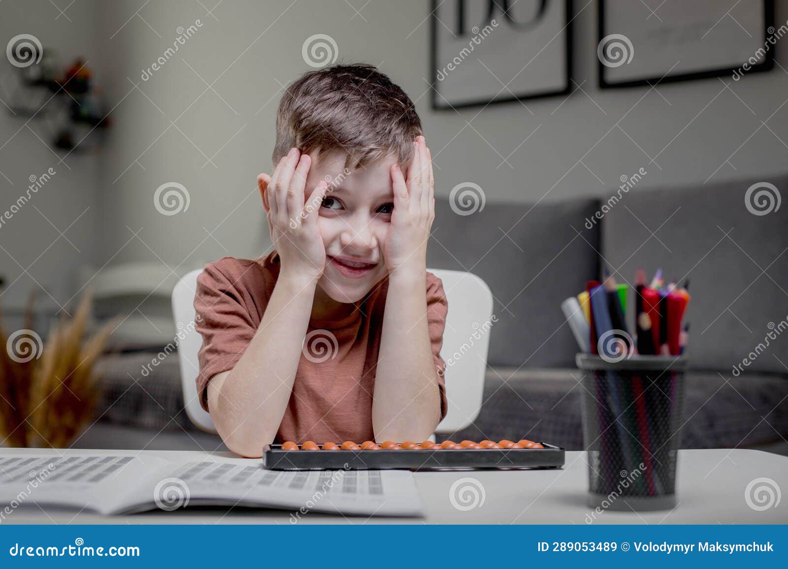 Boy is Thinking about Solving the Problem. Mental Arithmetic Stock ...