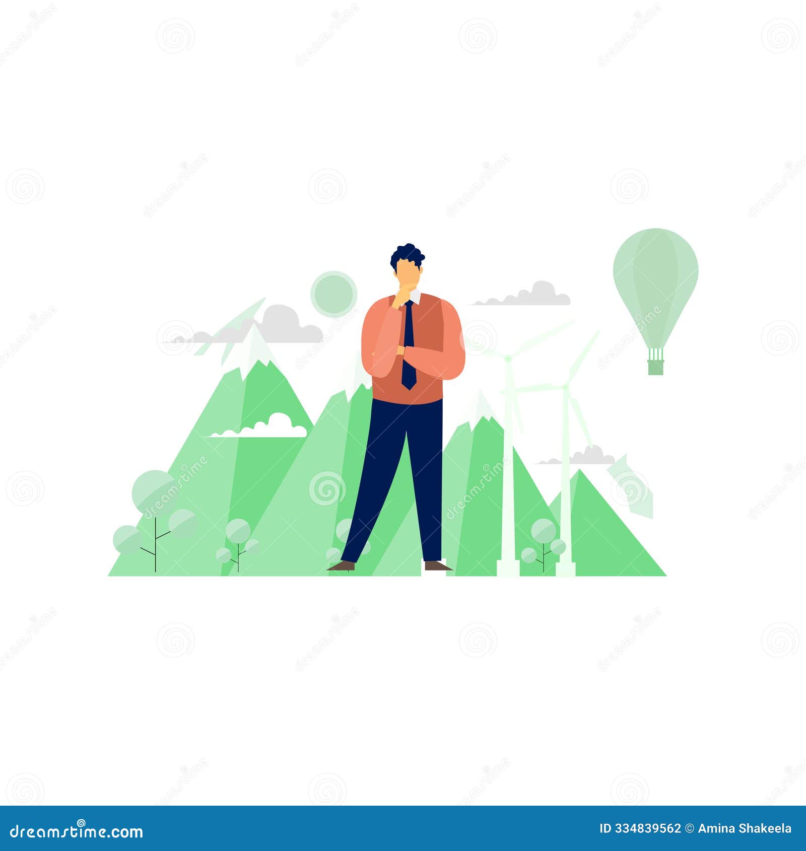 A Boy is Thinking about Wind Mill Stock Illustration - Illustration of ...