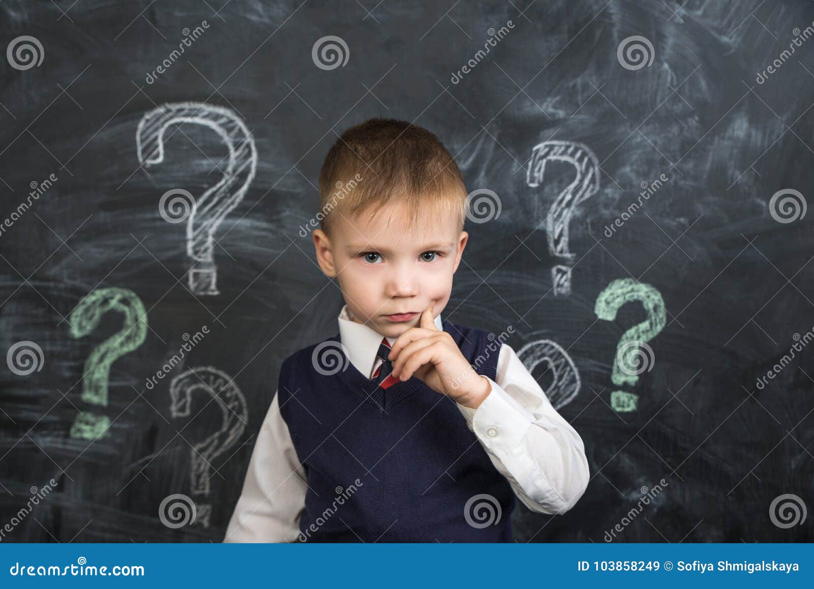 The Boy Thinks the Question Marks Stock Image - Image of lesson, infant ...