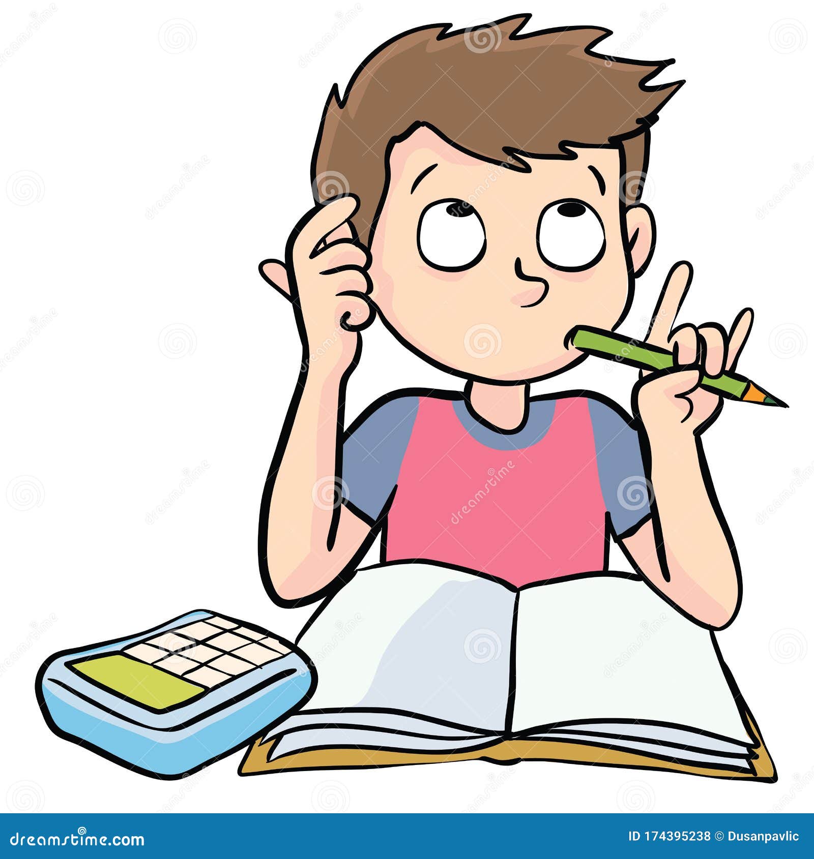 Boy Thinks and Solves a Maths Assignment Stock Vector - Illustration of ...