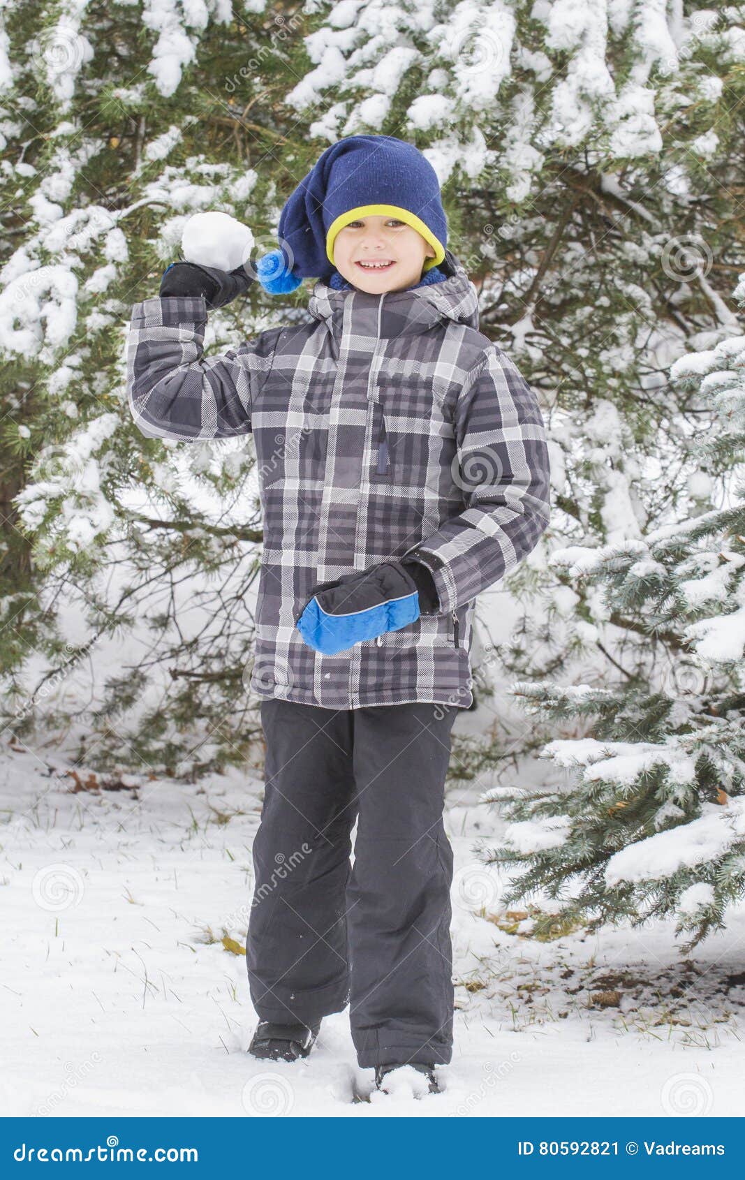 Boy Throw Snowball. Wintertime Fun Stock Image - Image of game, outside ...