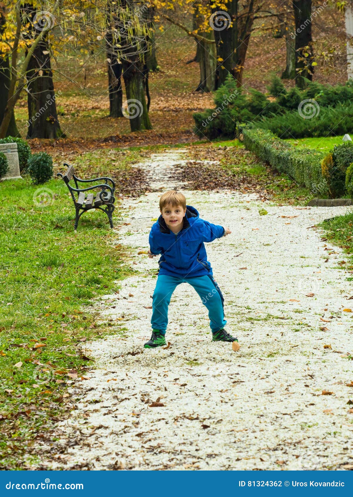 Boy throwing pebbles stock photo. Image of fall, green - 81324362