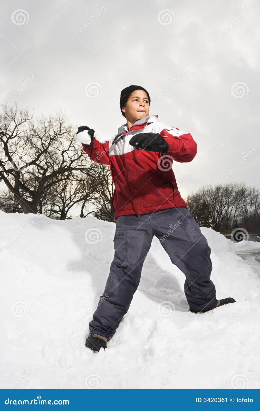 Boy throwing snowball. stock image. Image of action, color - 3420361