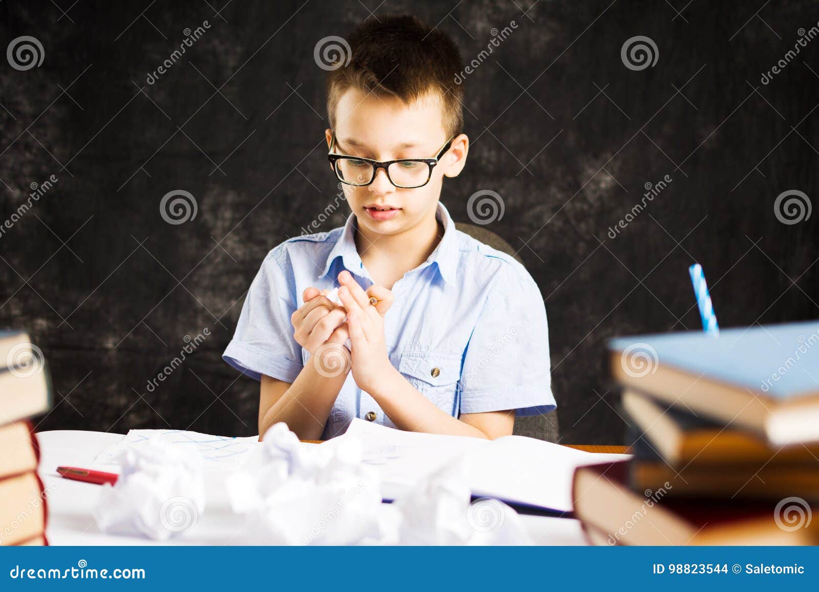 Boy Throws Away Paper with Homework Problems Stock Photo - Image of ...