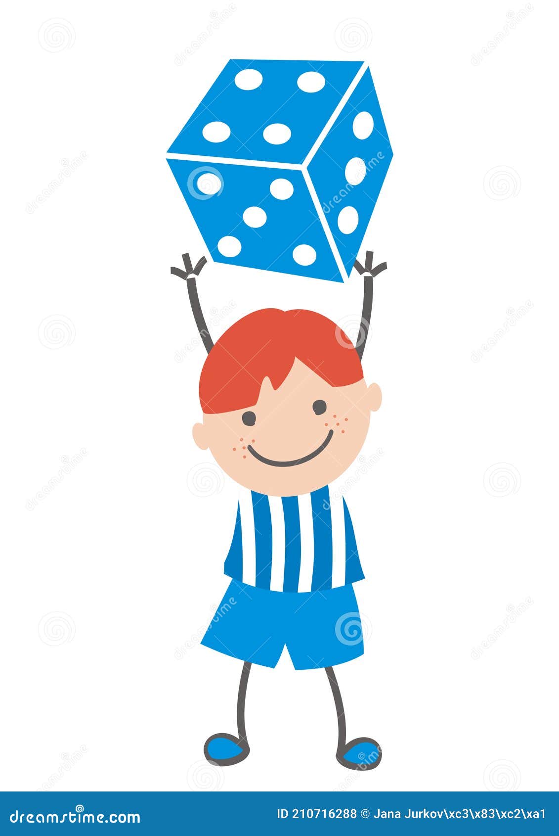 Boy with Blue Dice, Humorous Vector Illustration, Eps. Stock Vector ...